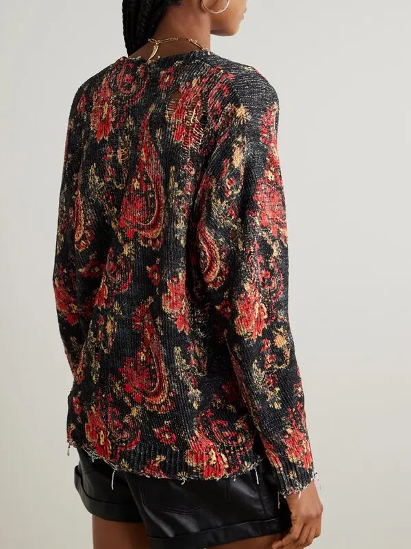 R13 Distressed Printed Cotton Cardigan
