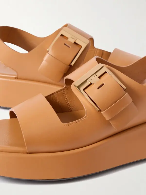 TOD'S Leather Platform Sandals With Gold-tone Buckle