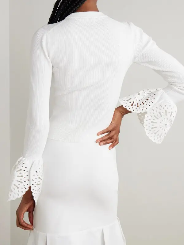 Simkhai Elyse Scalloped Guipure Lace-trimmed Ribbed-knit Top