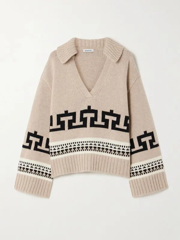 Simkhai O'reilly Intarsia Wool And Cashmere-blend Sweater - Neutrals