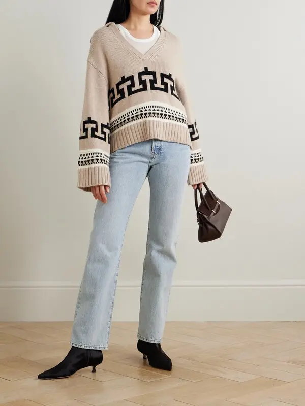 Simkhai O'reilly Intarsia Wool And Cashmere-blend Sweater - Neutrals