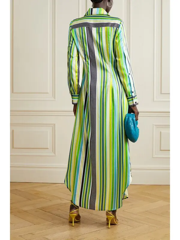 Christopher John Rogers Striped Satin Shirt Dress