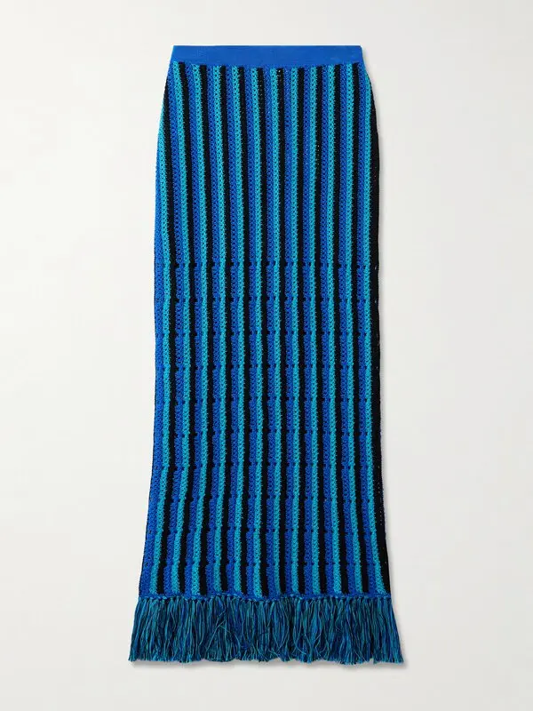 Escvdo Misti Tasseled Open-knit Cotton Maxi Skirt - Blue