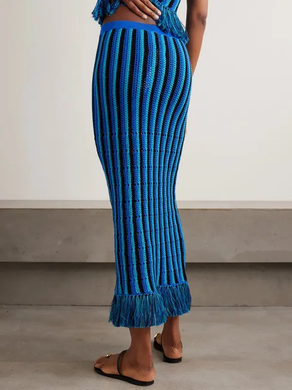 Escvdo Misti Tasseled Open-knit Cotton Maxi Skirt