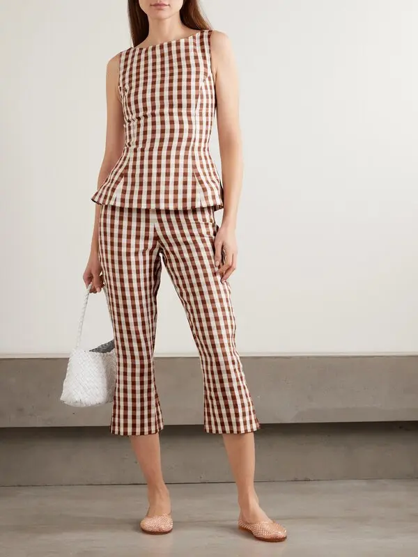 Faithfull The Brand Gingham Linen Peplum Top - Brown