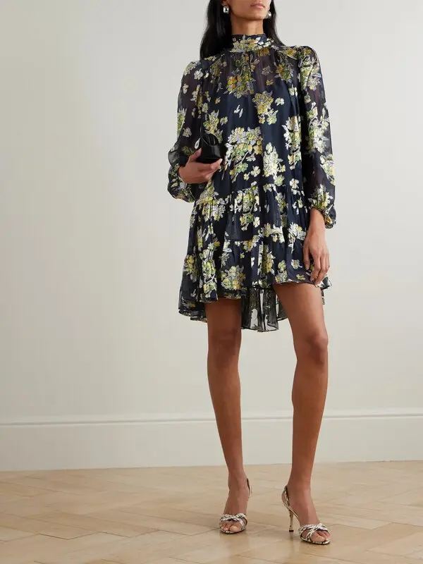 Rixo Anaya Pussy-bow Devoré-velvet Chiffon Mini Dress - Blue