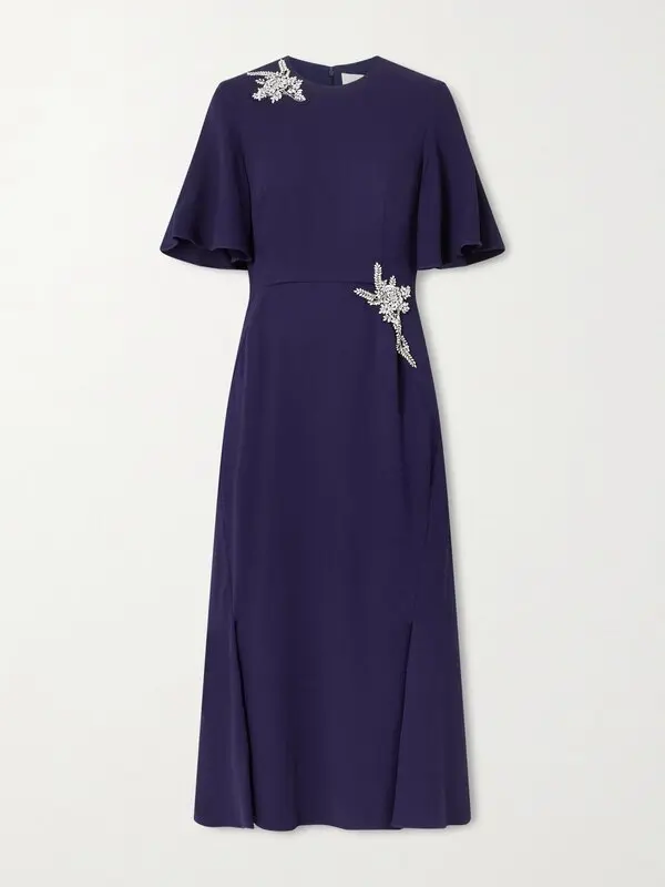 Erdem Embellished Appliquéd Crepe Midi Dress - Blue