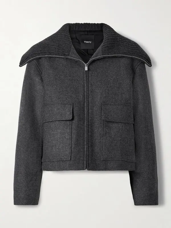 Theory Ribbed Wool-trimmed Wool-blend Twill Jacket - Gray
