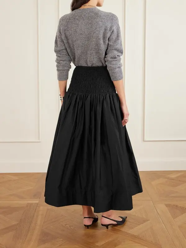 SELF-PORTRAIT Shirred Cotton-sateen Midi Skirt