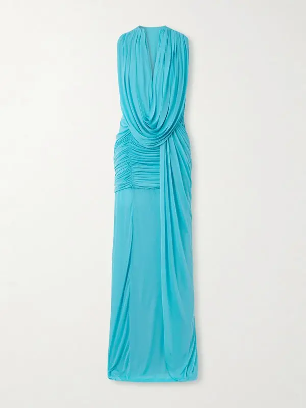 Christopher Esber Ripple Draped Ruched Mesh Gown - Blue