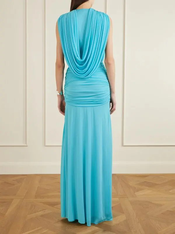 Christopher Esber Ripple Draped Ruched Mesh Gown - Blue