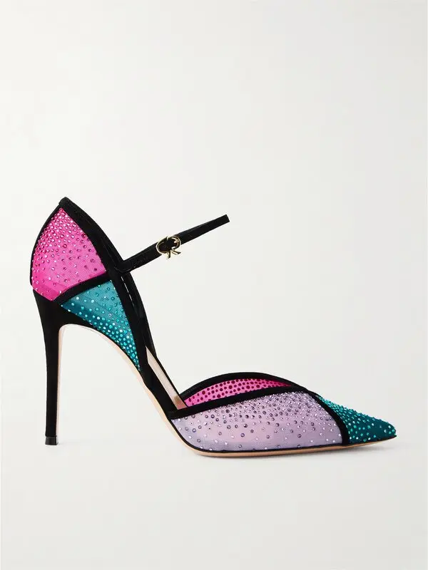 GIANVITO ROSSI Crystal-embellished Mesh And Suede Pumps - Multi