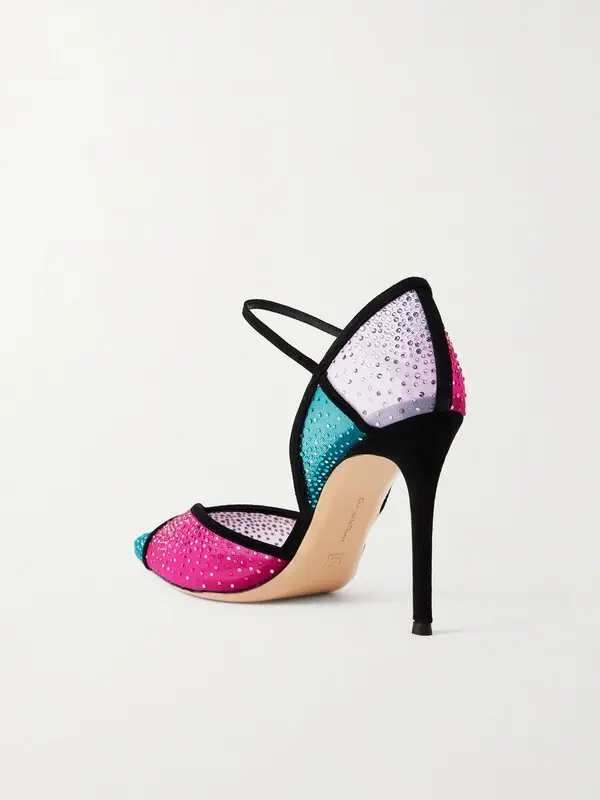 GIANVITO ROSSI Crystal-embellished Mesh And Suede Pumps - Multi
