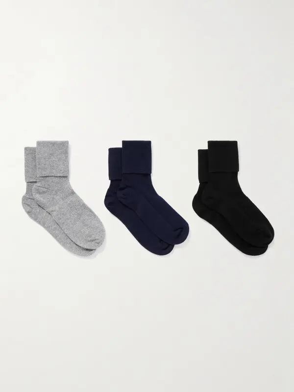 Johnstons Of Elgin Set Of Three Ribbed Cashmere-blend Socks - Multi
