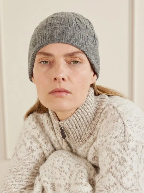 Loro Piana Cedar Cable-knit Cashmere Beanie - Gray