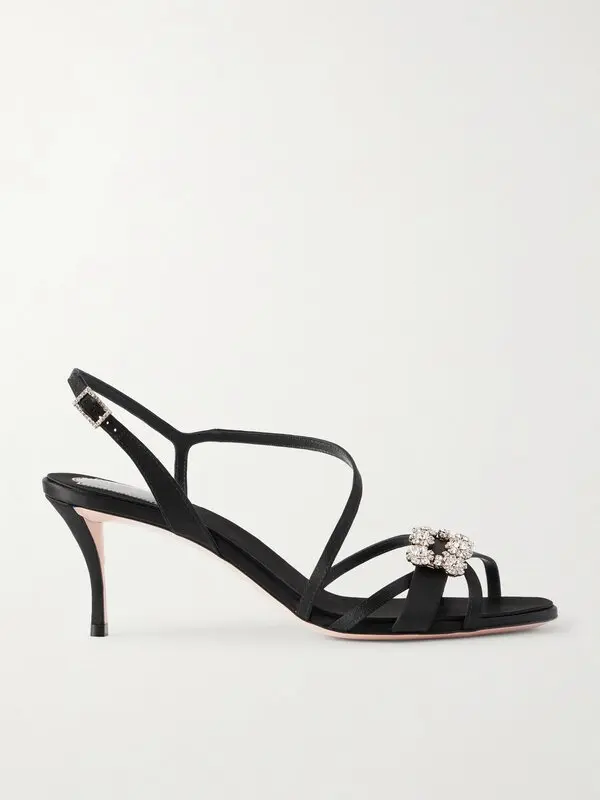 ROGER VIVIER Efflorescence 65 Crystal-embellished Satin Sandals - Black
