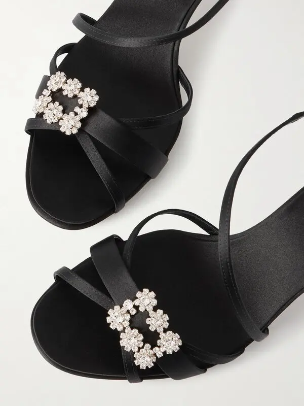 ROGER VIVIER Efflorescence 65 Crystal-embellished Satin Sandals - Black