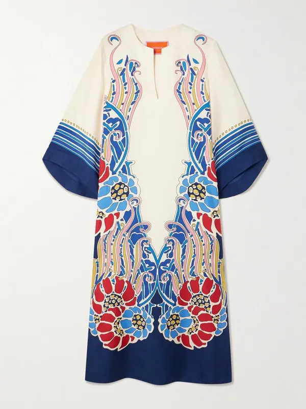 La DoubleJ Printed Silk-twill Kaftan Midi Dress
