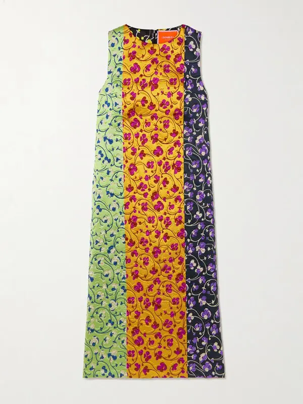 La DoubleJ Paneled Embroidered Cloque Maxi Dress - Multi
