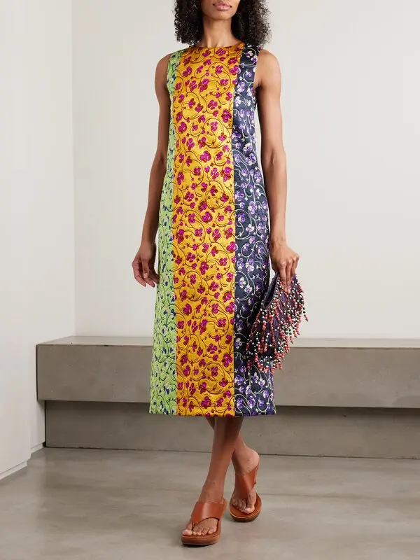 La DoubleJ Paneled Embroidered Cloqué Maxi Dress - Multi