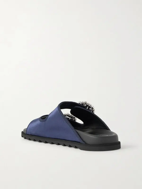 ROGER VIVIER Slidy Viv Crystal-embellished Satin Slides - Blue
