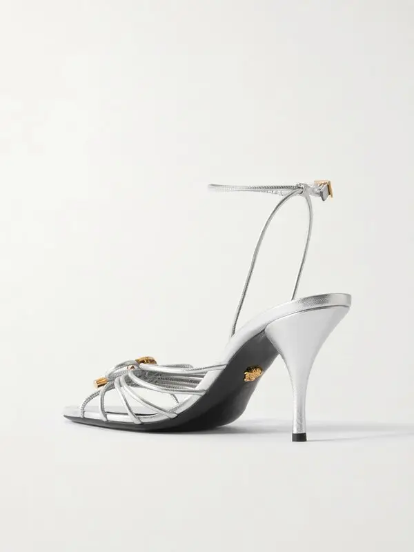 Versace Embellished Metallic Leather Stiletto Sandals
