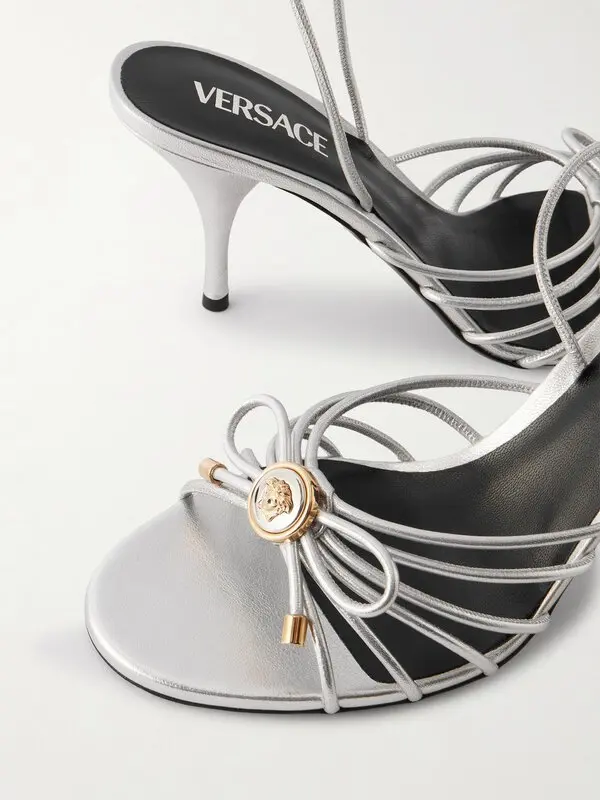 Versace Embellished Metallic Leather Stiletto Sandals