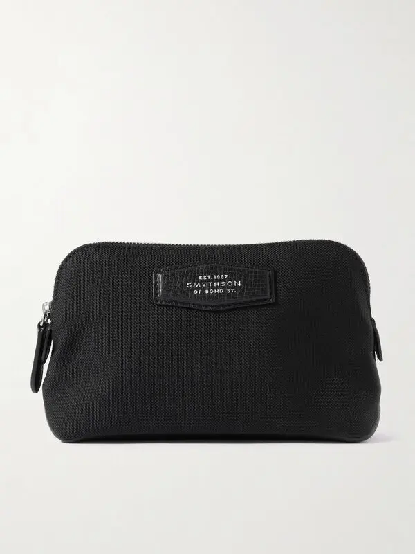 Smythson Norton Canvas Pouch With Leather Trim - Black