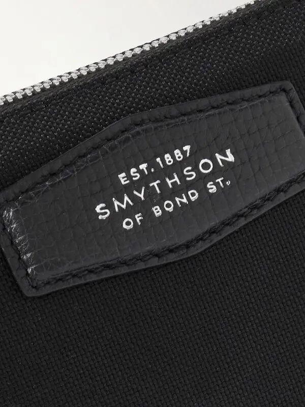Smythson Norton Canvas Pouch With Leather Trim - Black