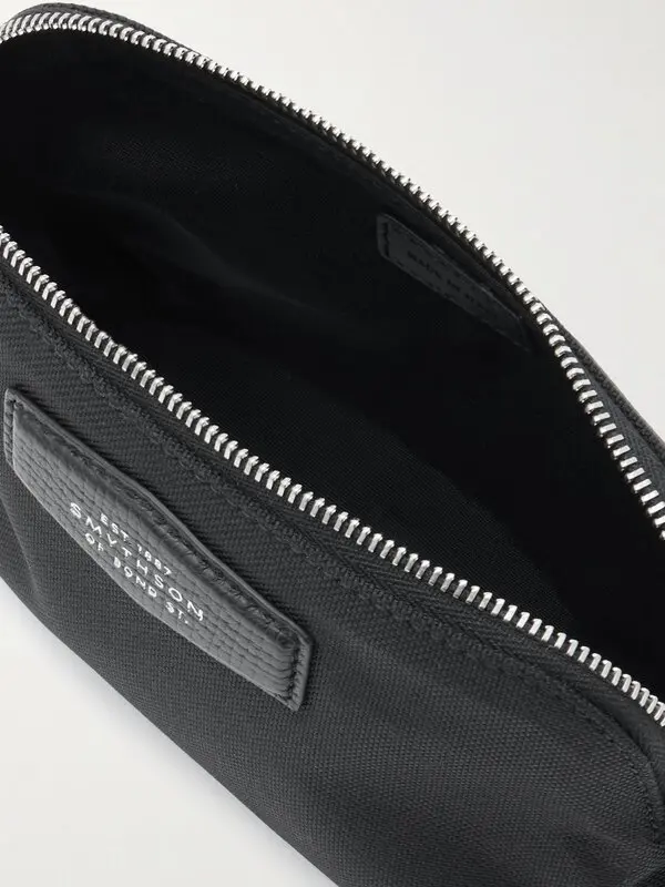 Smythson Norton Canvas Pouch With Leather Trim - Black