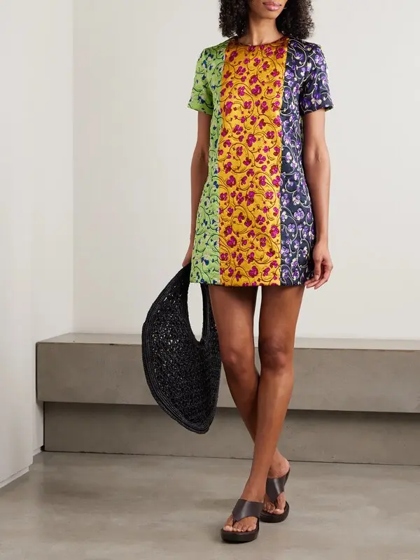 La DoubleJ Paneled Embroidered Cloque Mini Dress - Multi