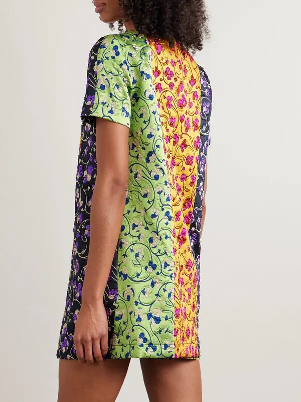 La DoubleJ Paneled Embroidered Cloque Mini Dress - Multi