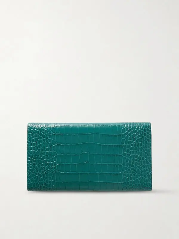 Smythson Marshall Croc-effect Leather Travel Wallet - Blue