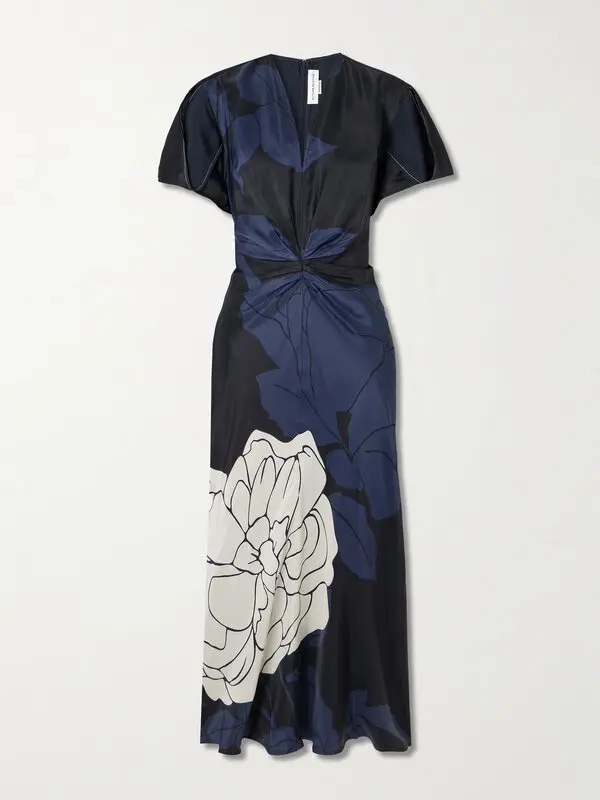 Victoria Beckham Eve Layered Floral-print Satin Midi Dress - Blue