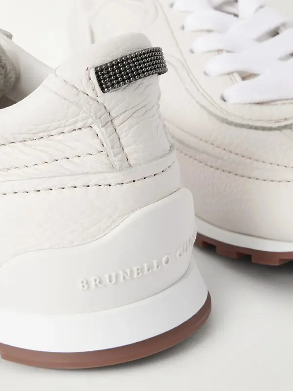 Brunello Cucinelli Embellished Textured Leather Sneakers