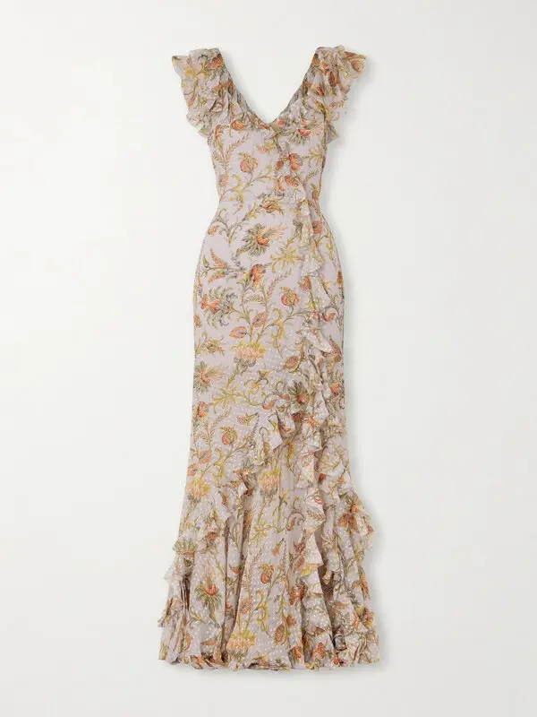 Etro Ruffled Floral-print Silk-blend Midi Dress - Multi