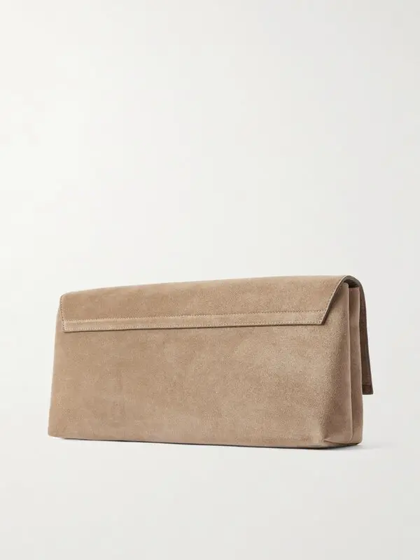 Brunello Cucinelli Suede Clutch With Silver-tone Clasp