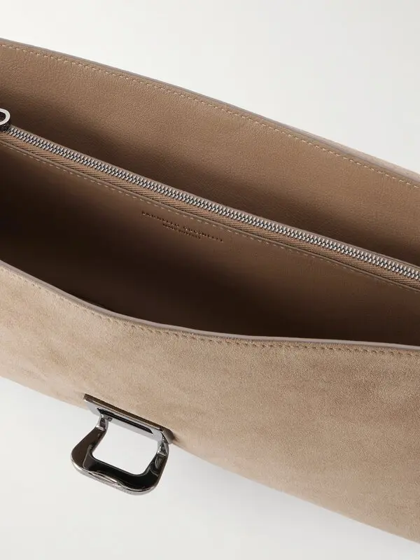 Brunello Cucinelli Suede Clutch With Silver-tone Clasp
