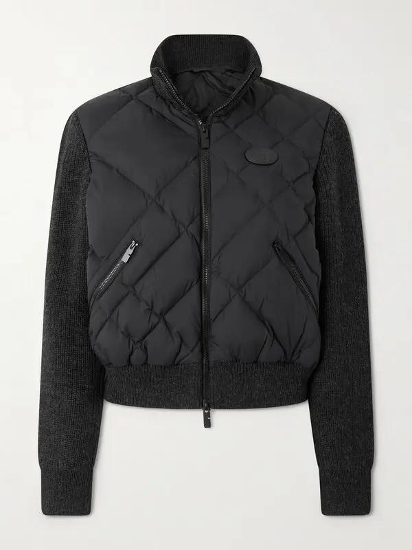 Burberry Ribbed Wool-blend Paneled Padded Shell Down Jacket - Black