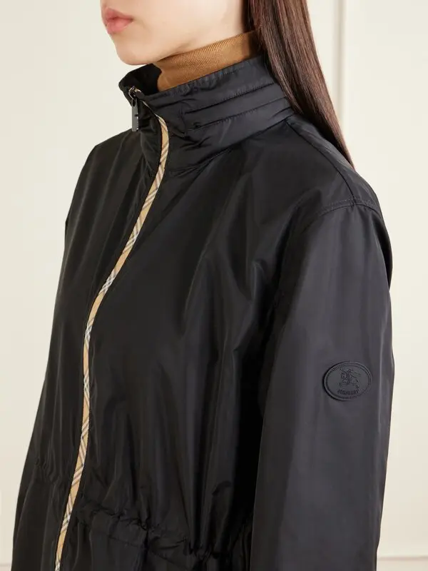 Burberry Hooded Shell Jacket With Check Trim