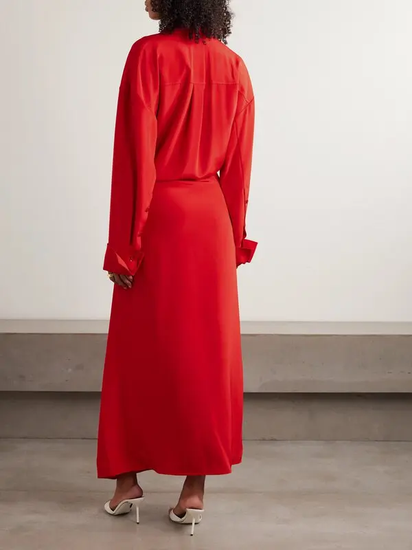 Sportmax Knotted Silk-blend Crepe De Chine Maxi Shirt Dress - Red
