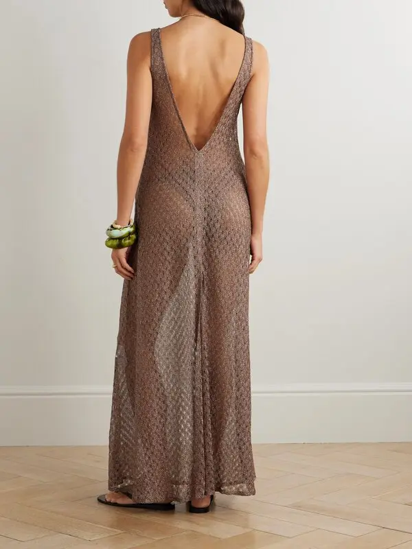 Missoni Metallic Crochet-knit Coverup - Brown
