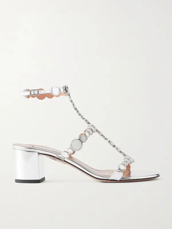AQUAZZURA Afterglow Metallic Leather Sandals