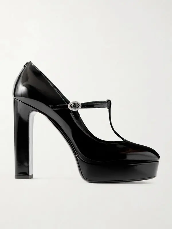 JIMMY CHOO Marene 120 Embellished Patent Leather Mary Jane Pumps - Black