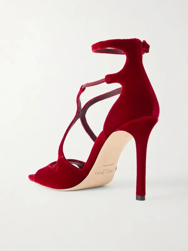 JIMMY CHOO Azia 95 Velvet Sandals - Red