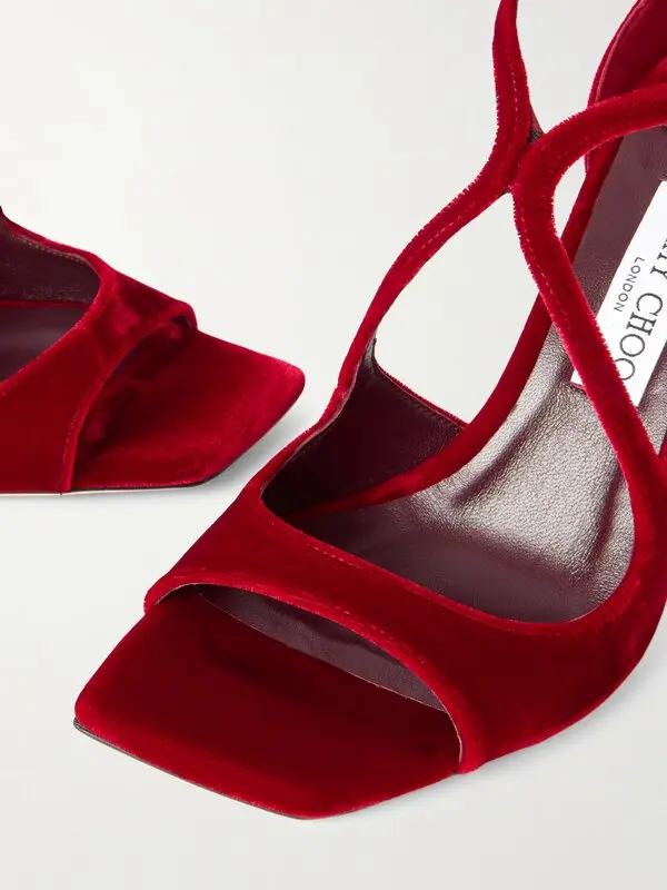 JIMMY CHOO Azia 95 Velvet Sandals - Red