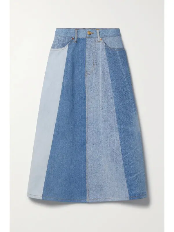 B Sides Patchwork Denim Midi Skirt