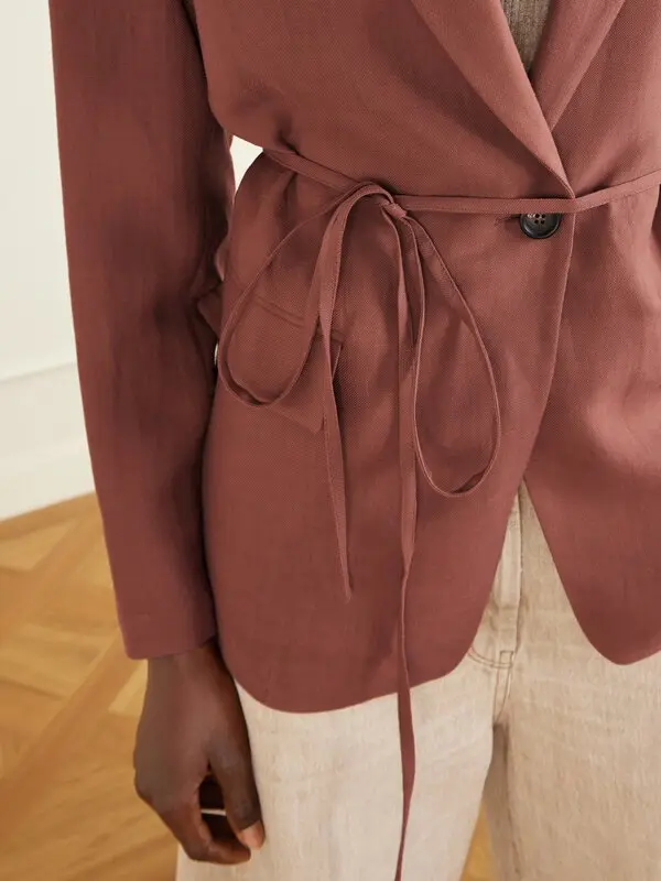 Brunello Cucinelli Embellished Belted Twill Wrap Jacket
