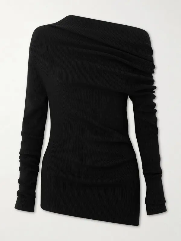 LISA YANG Agie One-shoulder Ribbed Knit Sweater - Black