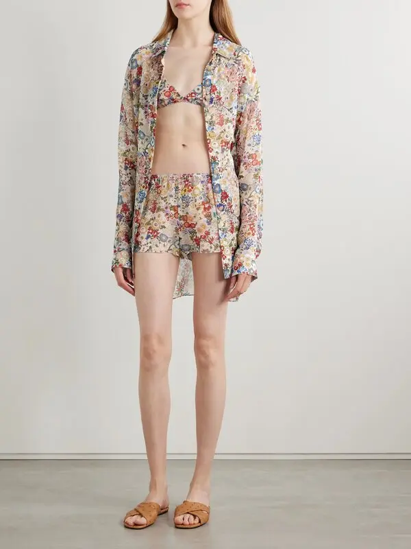 Khaite Talita Floral-print Silk-chiffon Triangle Bra - Multi